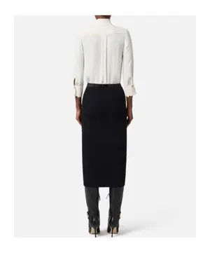 Elisabetta Franchi Belted Ribbed Knit Pencil Skirt - Black