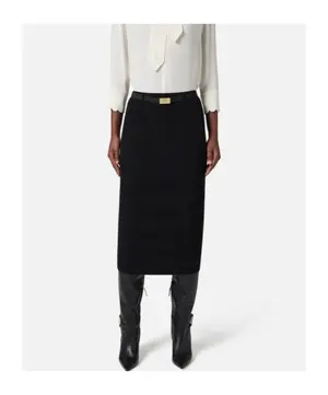 Elisabetta Franchi Belted Ribbed Knit Pencil Skirt - Black