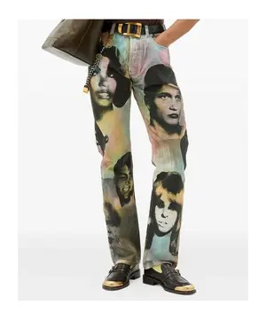 Versace Printed Straight Leg Jeans - Black