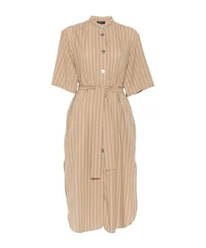 Soeur Striped Belted Short Sleeve Dress - Nude