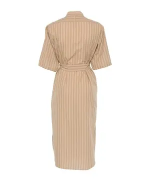 Soeur Striped Belted Short Sleeve Dress - Nude