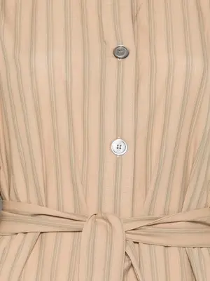 Soeur Striped Belted Short Sleeve Dress - Nude