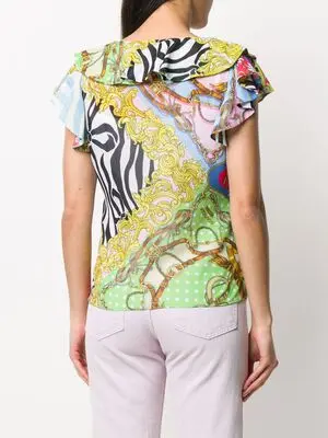 Moschino Mixed Print V-neck Short Sleeve Blouse