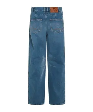 MARINE SERRE Moon Print Wide-leg Jeans - Light Blue