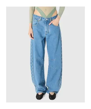 MARINE SERRE Moon Print Wide-leg Jeans - Light Blue