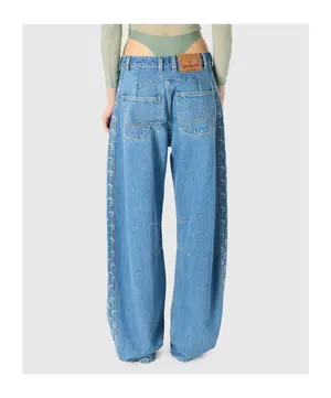 MARINE SERRE Moon Print Wide-leg Jeans - Light Blue