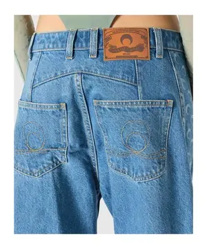 MARINE SERRE Moon Print Wide-leg Jeans - Light Blue