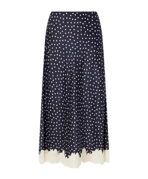 Rixo Matilde Lace-trimmed Polka Dot Satin Midi Skirt