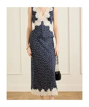 Rixo Matilde Lace-trimmed Polka Dot Satin Midi Skirt