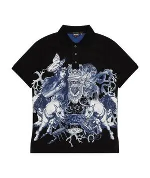 Just Cavalli Pattern Polo Shirt - Black