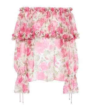 Chloé Ruffled Floral Off-shoulder Blouse - Pink