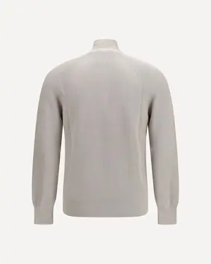 Brunello Cucinelli Ribbed-knit Half-zip Sweater - Gray