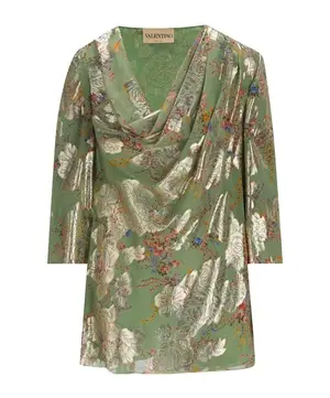 Valentino Garavani Draped Floral Jacquard Top