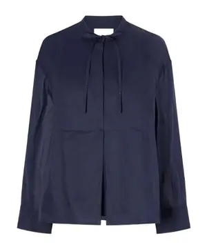 JIL SANDER Cotton Organdy Shirt With High Neck And Front Tie Detail
