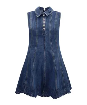 SELF-PORTRAIT Broderie Denim Mini Dress - Blue