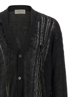 Yohji Yamamoto Lace-up Oversized Distressed Cardigan