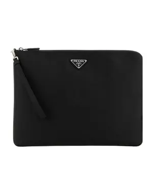 Prada Zipper Clutch With Logo Detail - Black