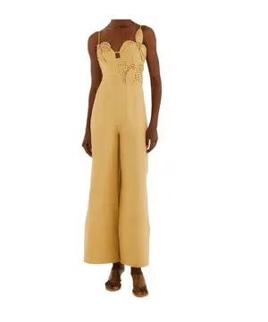 Farm Rio Cutout Floral Wide-leg Jumpsuit - Sand
