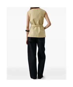 Soeur Sleeveless Crew Neck Top With Belt Detail