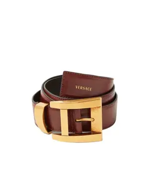 Versace Logo Buckle Leather Belt - Brown