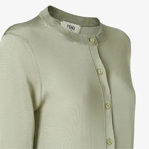 Fendi Logo Embroidered Crewneck Buttoned Cardigan - Light Green