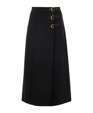 Chloé Pleated Midi Skirt In Wool Grain De Poudre - Black