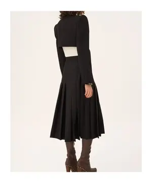 Chloé Pleated Midi Skirt In Wool Grain De Poudre