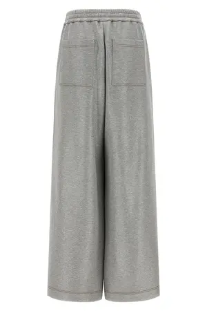 Brunello Cucinelli Drawstring Wide-leg Cotton Blend Joggers With Metallic Thread Contrast Stitching