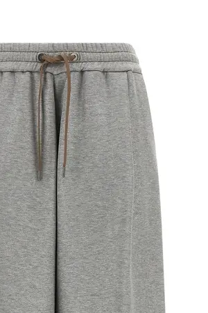 Brunello Cucinelli Drawstring Wide-leg Cotton Blend Joggers With Metallic Thread Contrast Stitching