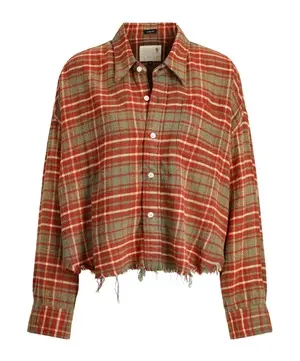 R13 Long Sleeve Cropped Shirt In Checks