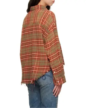 R13 Long Sleeve Cropped Shirt In Checks