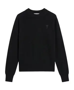 AMI Paris Logo Embroidered Crewneck Knitted Jumper - Black
