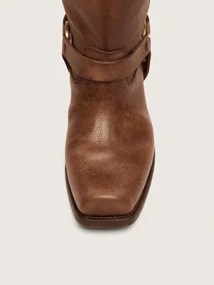 GOLDEN GOOSE High Biker Boots With Metal Buckle Strap - Brown