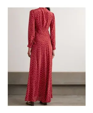 Rixo Polka Dot V-neck Long Sleeve Maxi Dress - Red