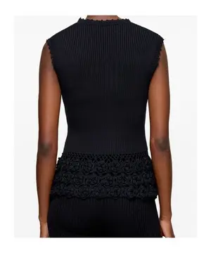 GANNI Crochet Hem Knitted Top V-neck Sleeveless - Black