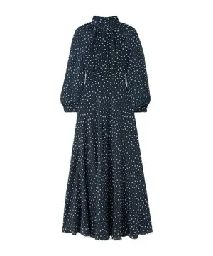 Rixo Polka Dot High Neck Maxi Dress - Navy