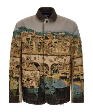 Junya Watanabe Jacquard Frayed Jacket With Landscape Print - Multicolor