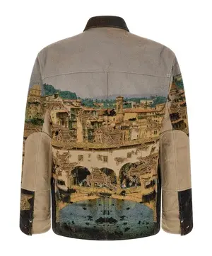 Junya Watanabe Jacquard Frayed Jacket With Landscape Print - Multicolor