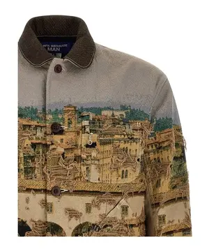 Junya Watanabe Jacquard Frayed Jacket With Landscape Print - Multicolor