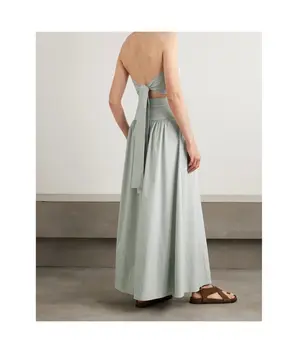 ST. AGNI Strapless Crinkled Cotton-blend Maxi Dress