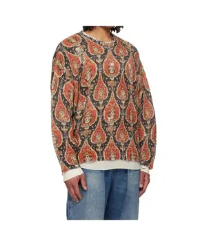 R13 Oversized Paisley Print Distressed Crew Neck Sweater