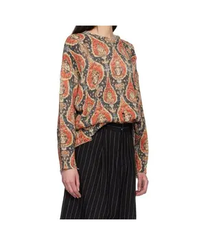 R13 Oversized Paisley Print Distressed Crew Neck Sweater