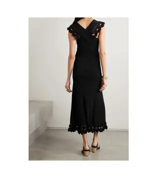 Ulla Johnson Fiora Ribbed Knit Maxi Dress With Crochet Lace Detail