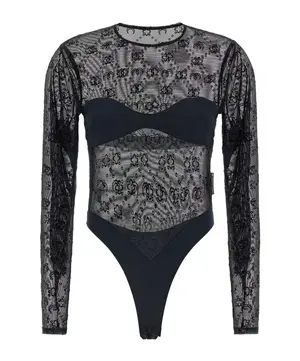 MARINE SERRE Moonogram Long Sleeve Bodysuit - Black