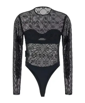 MARINE SERRE Moonogram Long Sleeve Bodysuit - Black