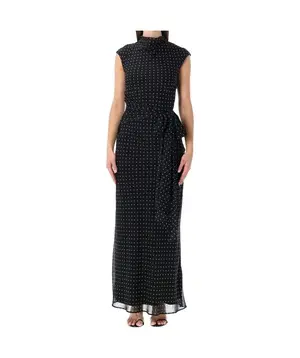 ROTATE BY BIRGER CHRISTENSEN Sleeveless Printed High Neck Maxi Dress With Belt