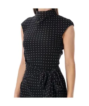ROTATE BY BIRGER CHRISTENSEN Sleeveless Printed High Neck Maxi Dress With Belt