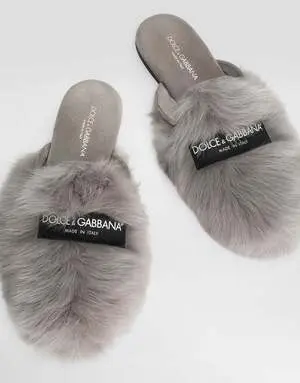 Dolce & Gabbana Shearling Slippers - Gray