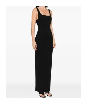 Solace London Sleeveless Square Neck Gown With Open Back And Slit - Black