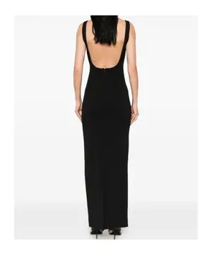 Solace London Sleeveless Square Neck Gown With Open Back And Slit - Black